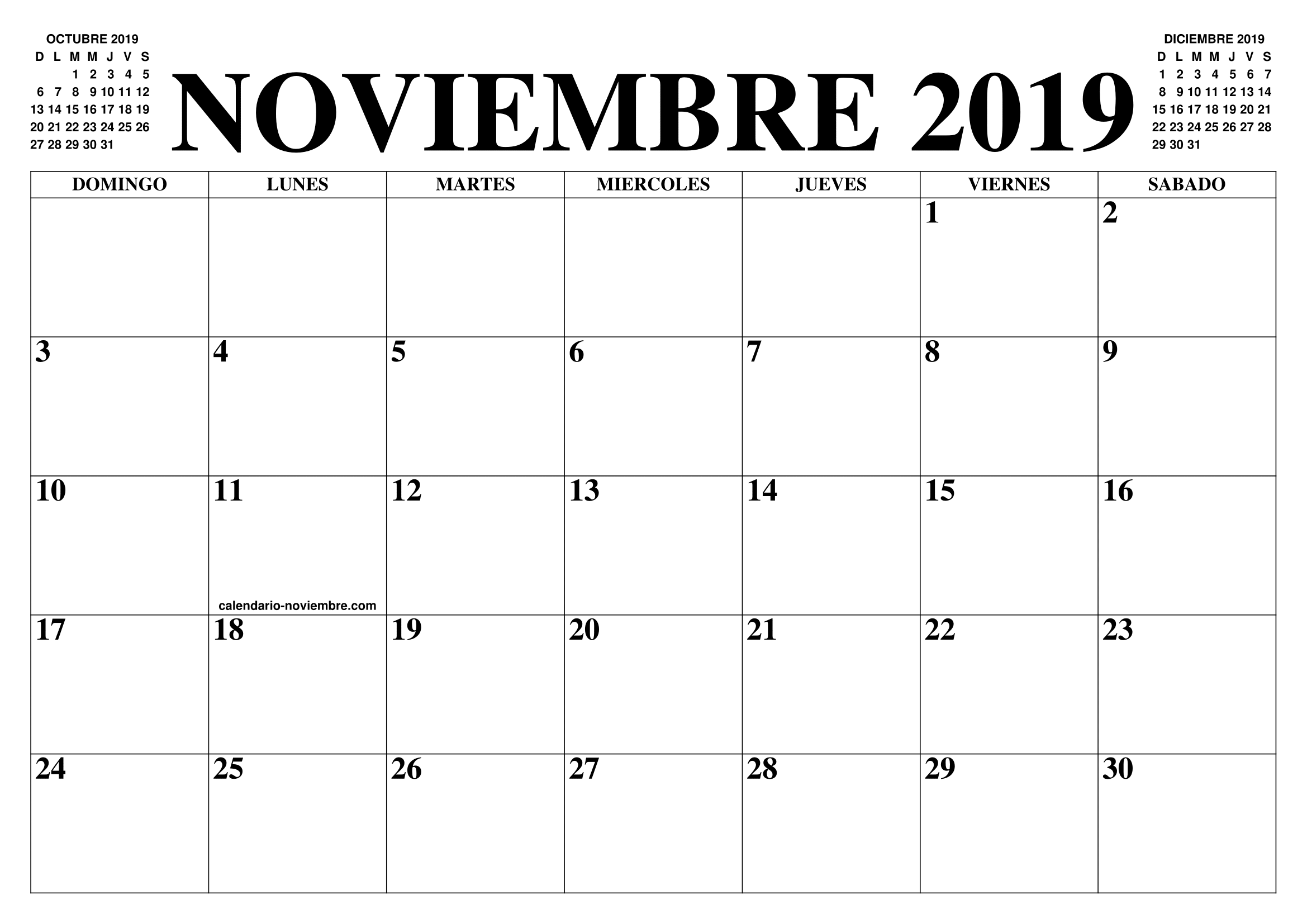 CALENDARIO NOVIEMBRE 2019 : EL CALENDARIO NOVIEMBRE PARA IMPRIMIR ...